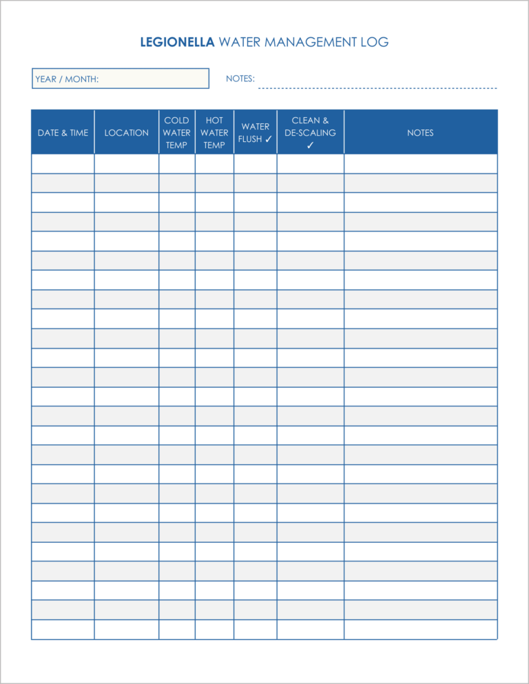 5 Free Legionella Log Sheet Templates (PDF)