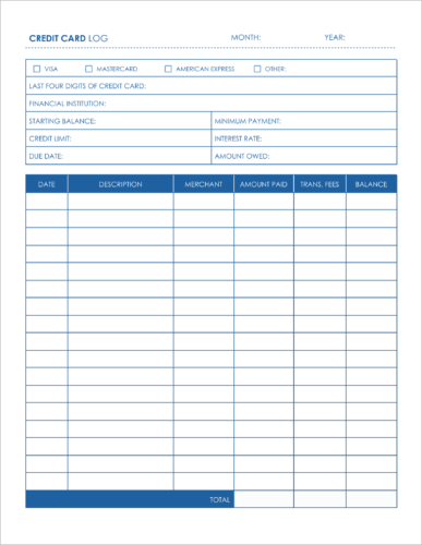 5 Free Credit Card Payment Tracker Log Templates (PDF)