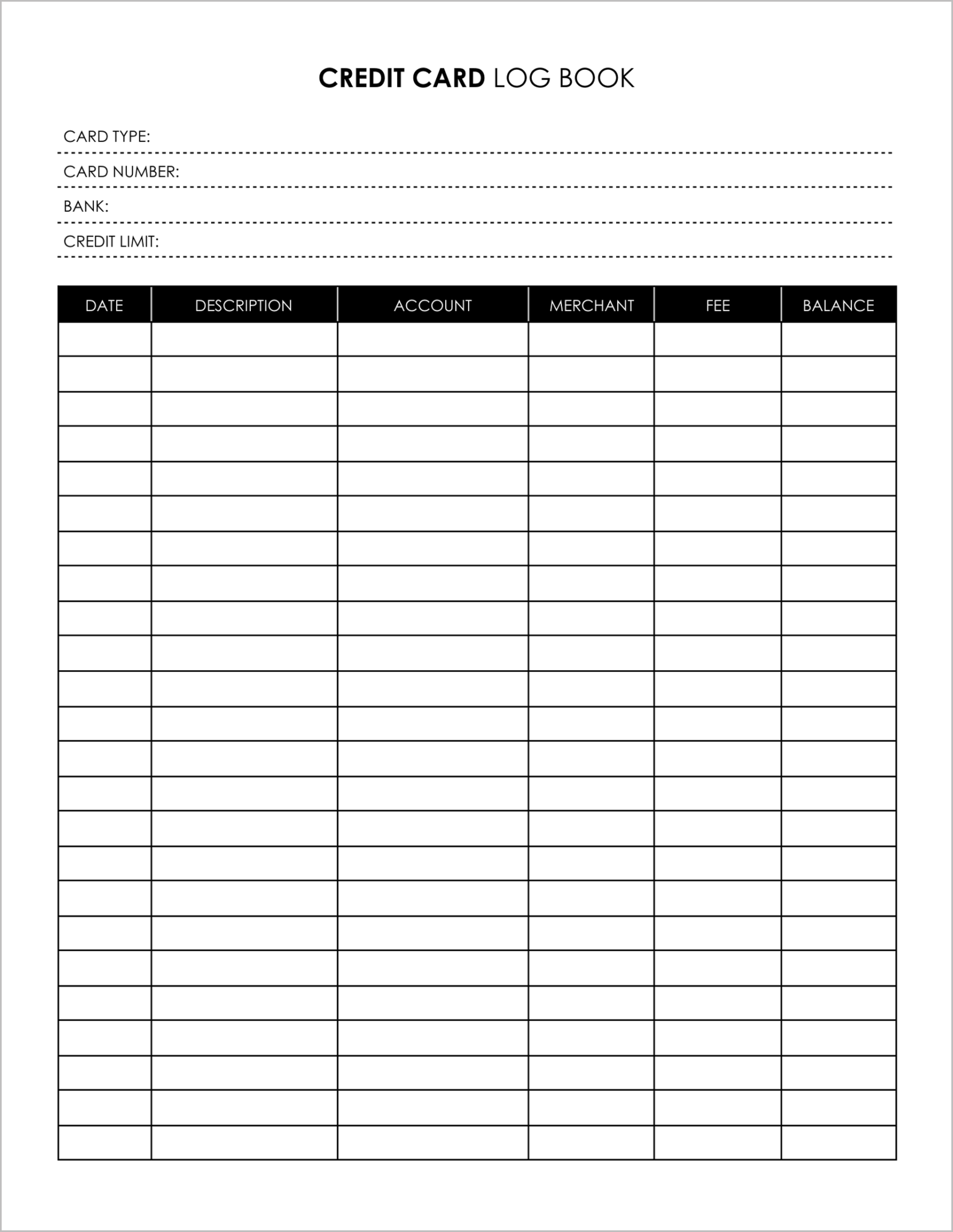 5 Free Credit Card Payment Tracker Log Templates (PDF)
