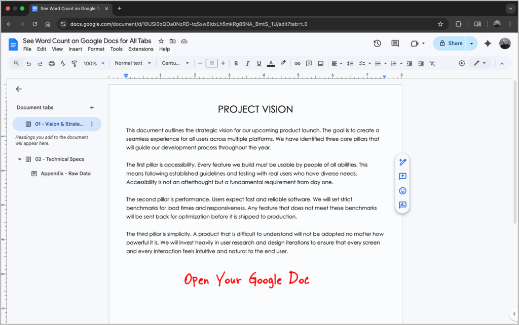 How to See Word Count on Google Docs for All Tabs