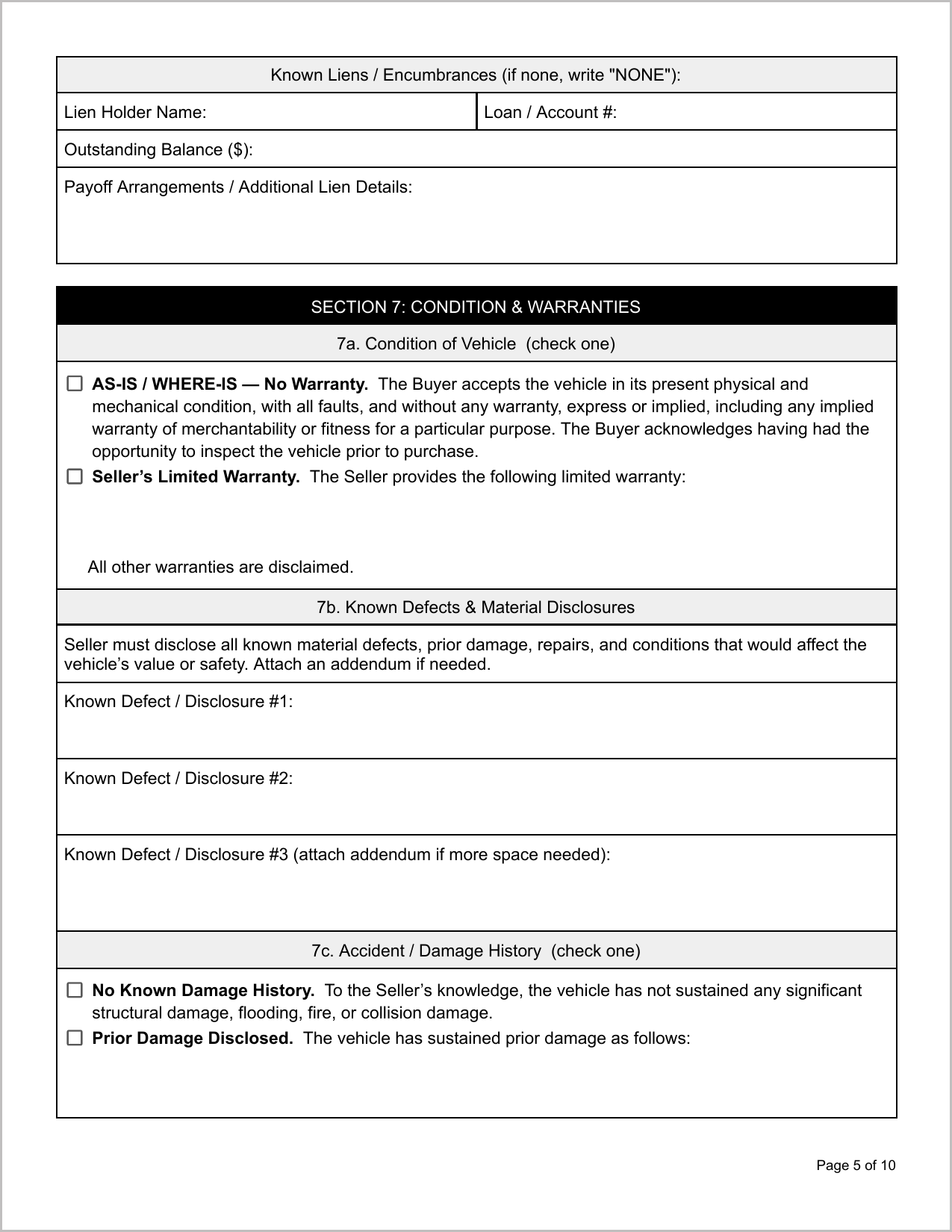 Free Colorado Motor Vehicle Bill of Sale Template (No Signup)