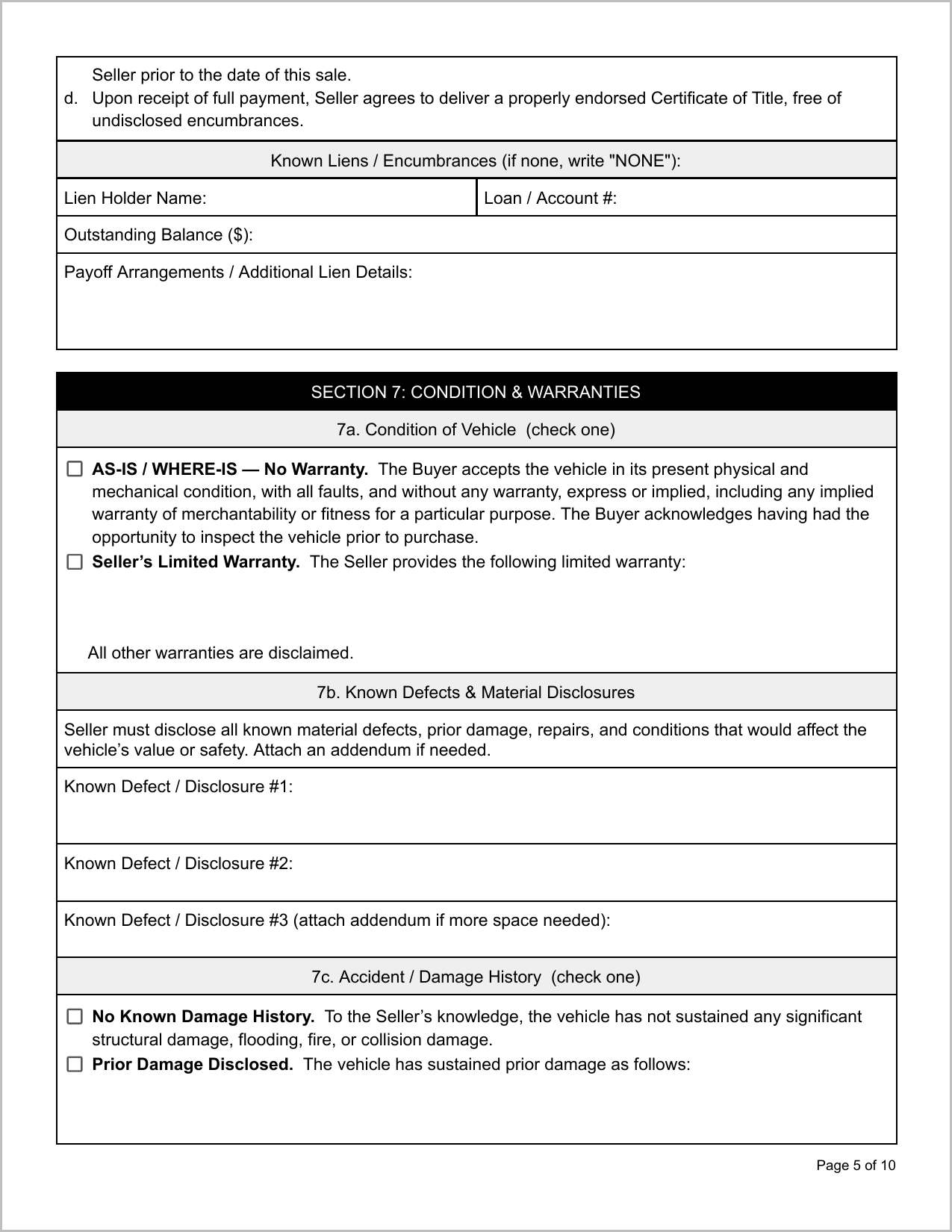 Free Mississippi Motor Vehicle Bill of Sale Template (No Signup)