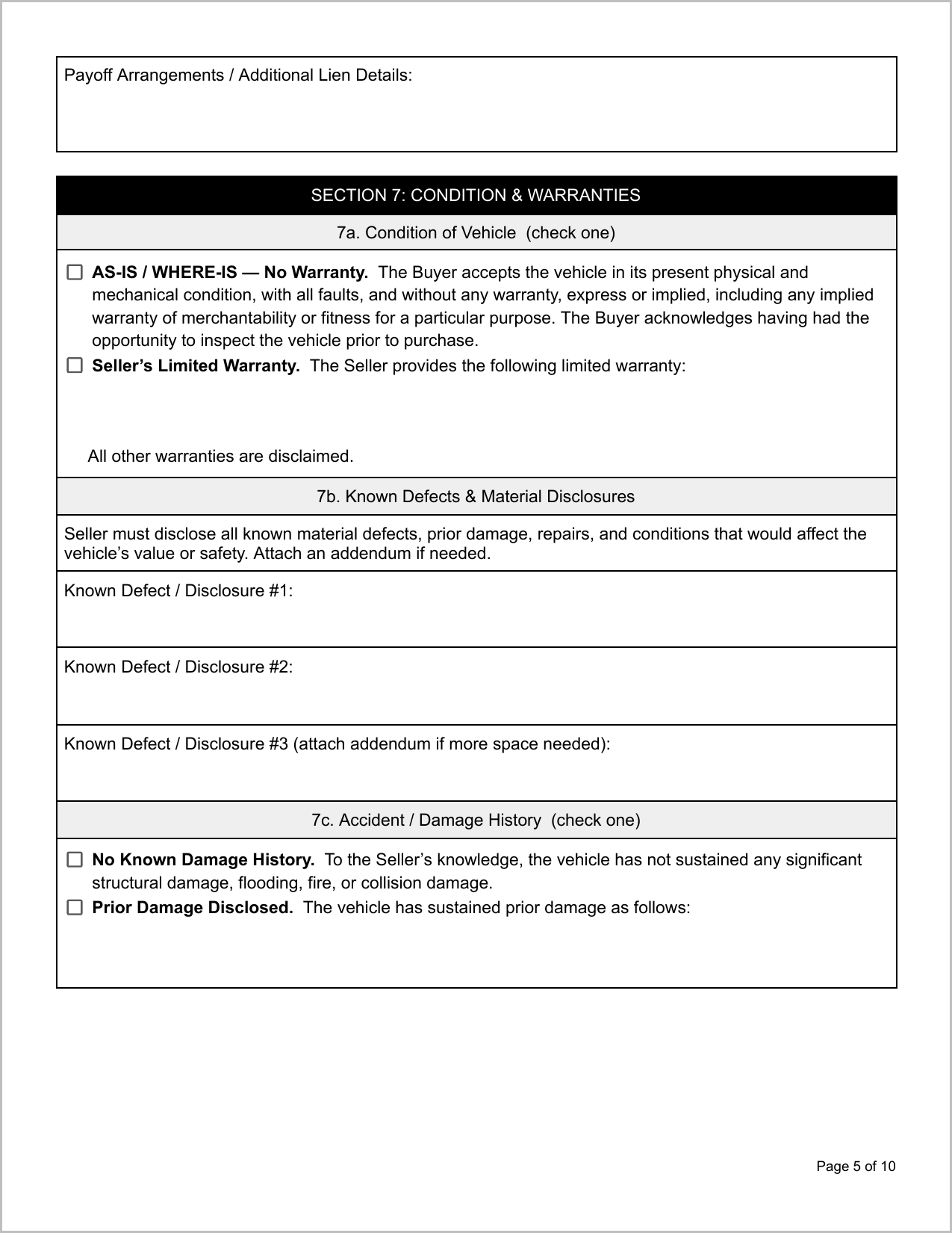 Free Wisconsin Motor Vehicle Bill of Sale Template (No Signup)